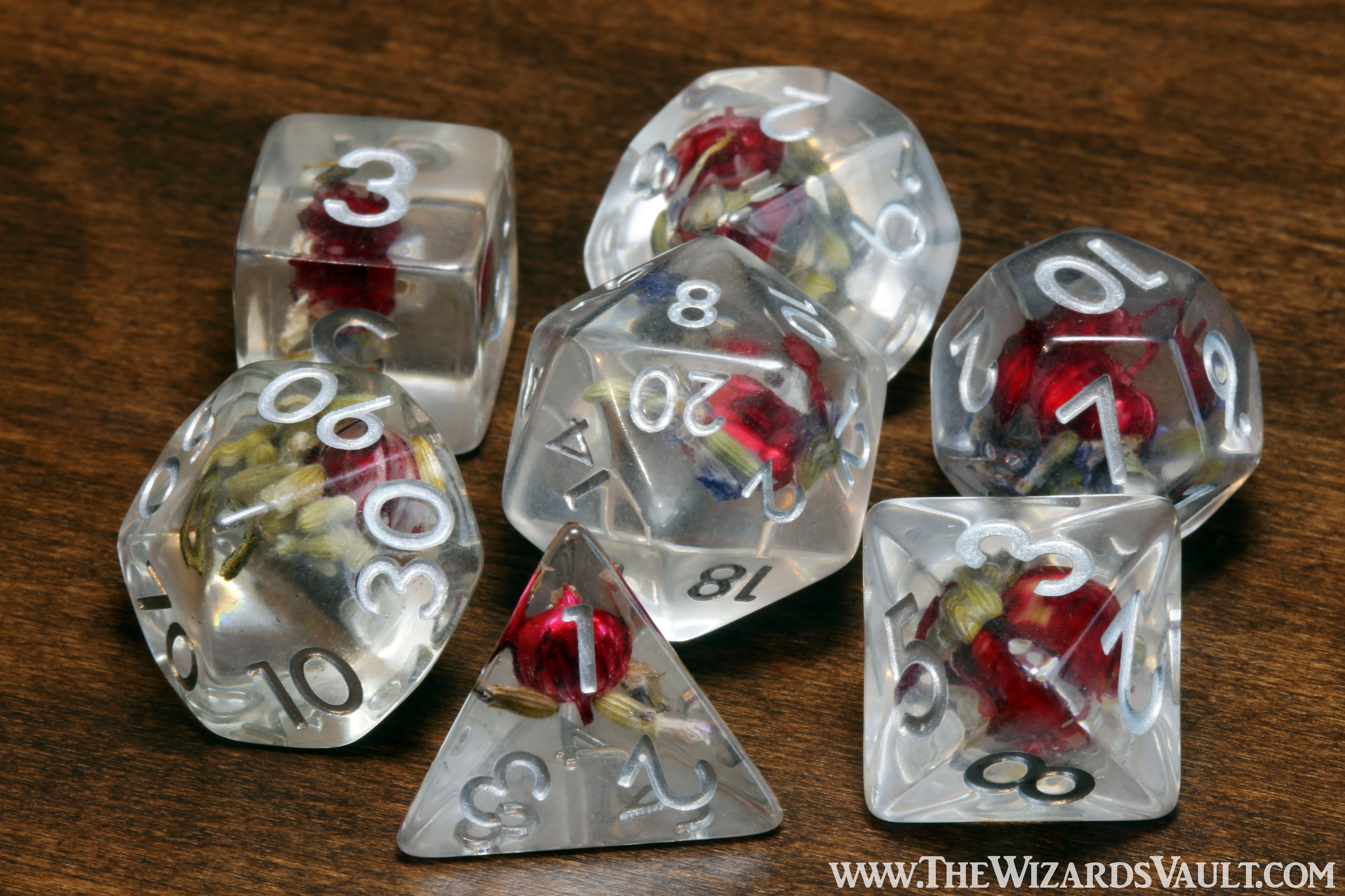 DND Dice set | Red flower lavender dice with real flower inclusions l ...